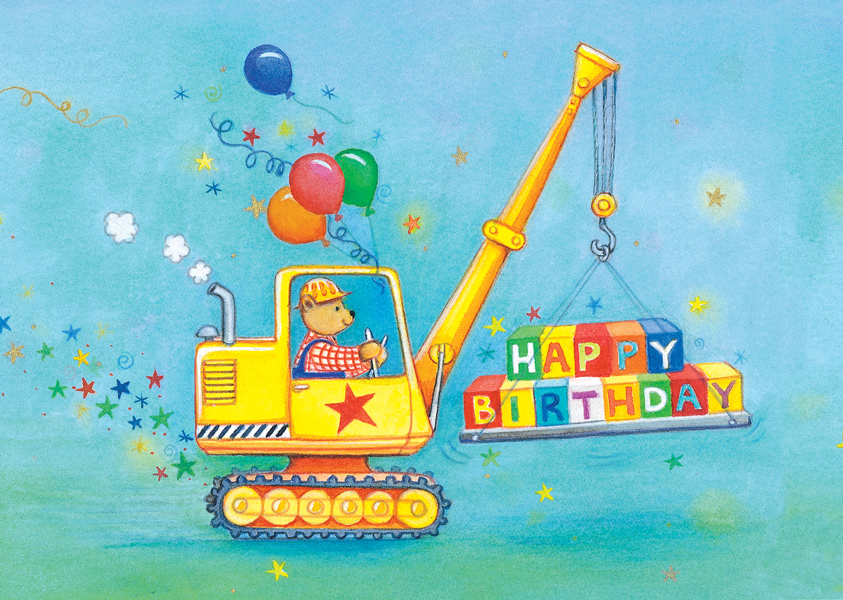Postkarte " Happy birthday" Bagger glitzer von Captain Card | Goldkind-Shop
